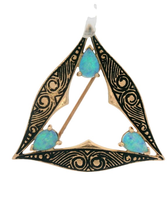 14k Yellow Gold Triangular Shaped Opal Pin - Gem