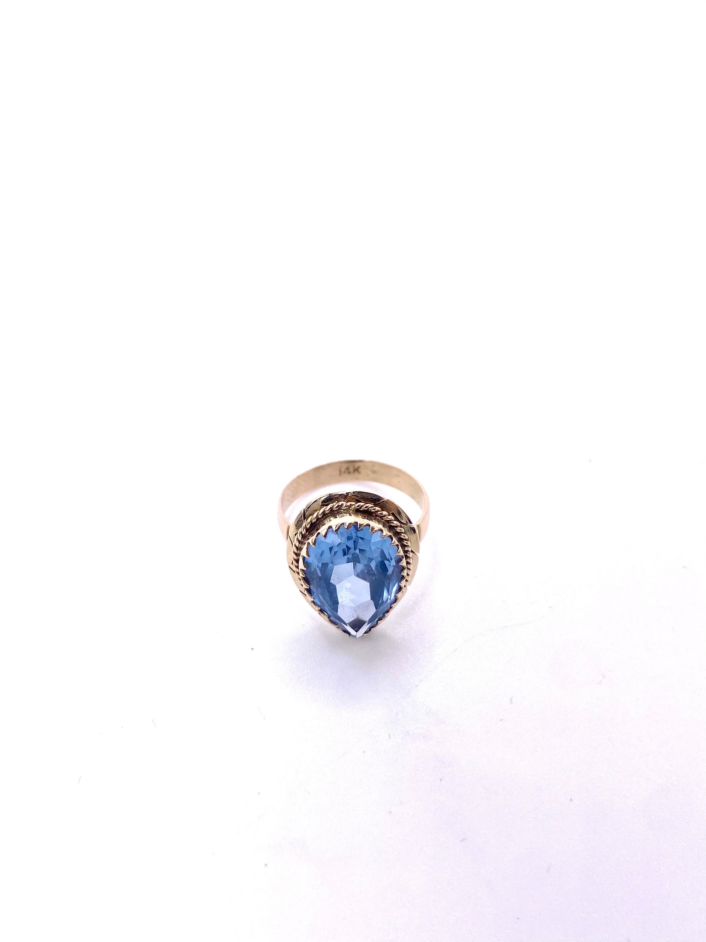 14k Yellow Gold Blue Spinel Stone Ring - Etsy