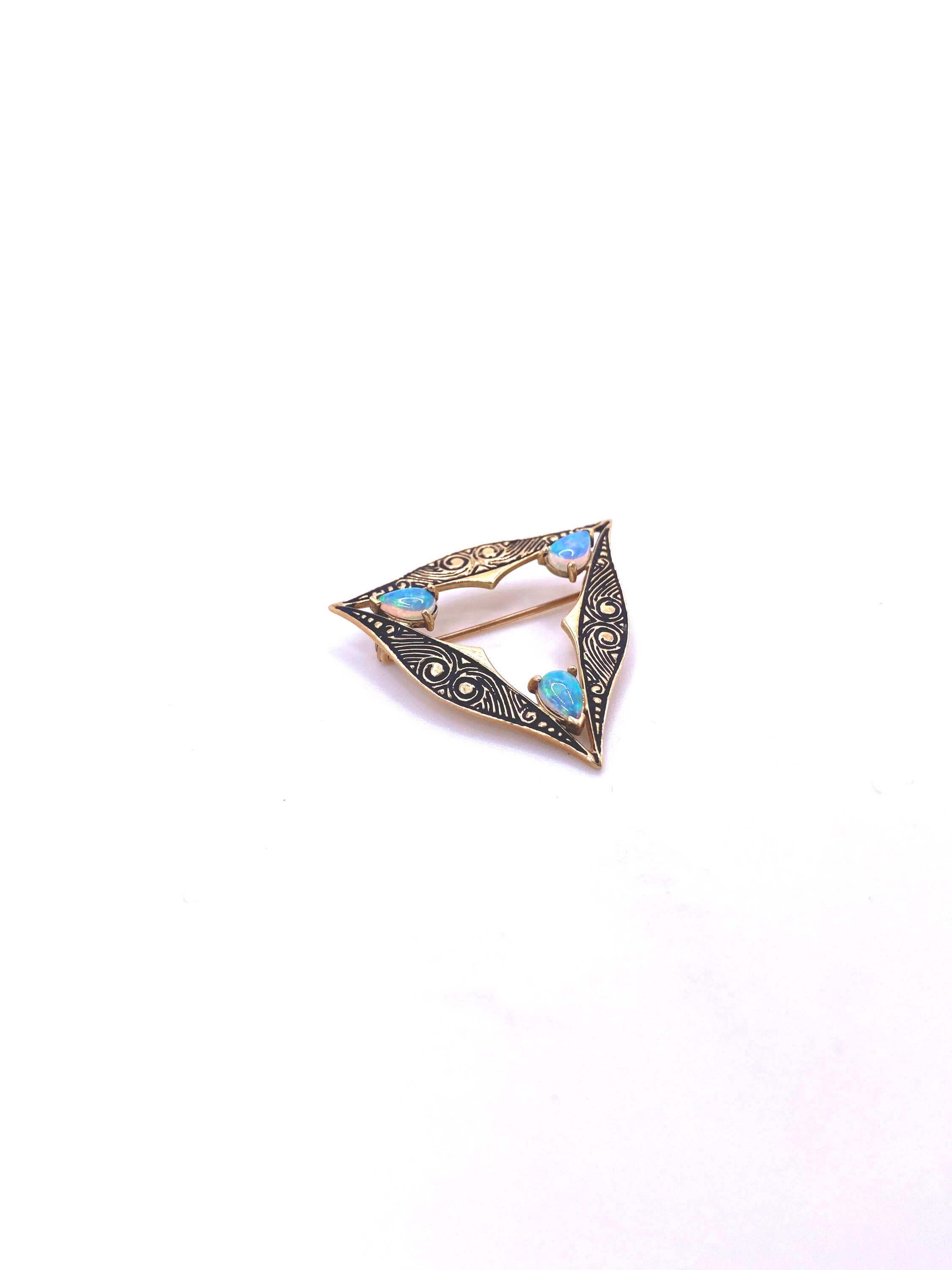 14k Yellow Gold Triangular Shaped Opal Pin - Etsy