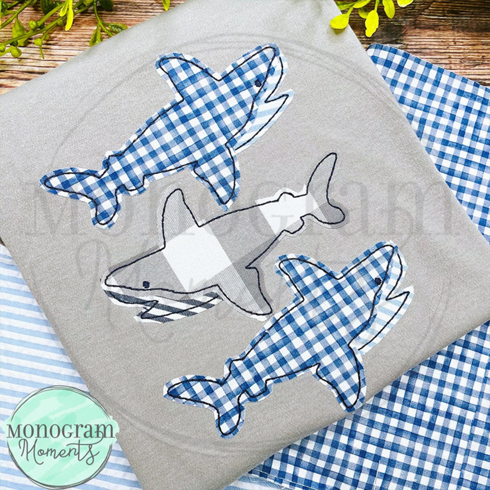 Shark Trio Machine Embroidery Design, Summer Bean Stitch Applique ...
