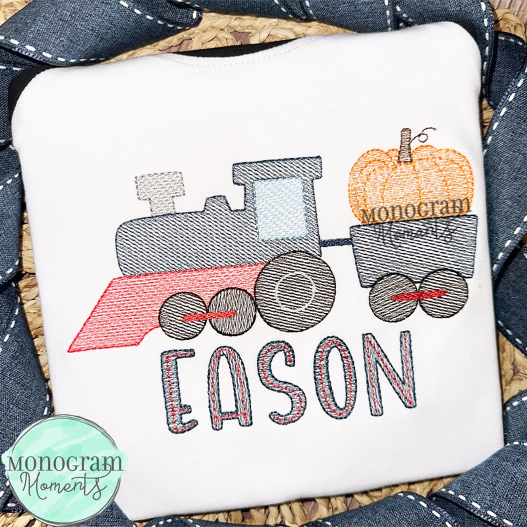Train and Pumpkin Machine Embroidery Design, Thanksgiving Bean Stitch ...