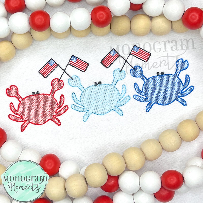 Crabs Trio Machine Embroidery Design, Patriotic Bean Stitch Sketch ...