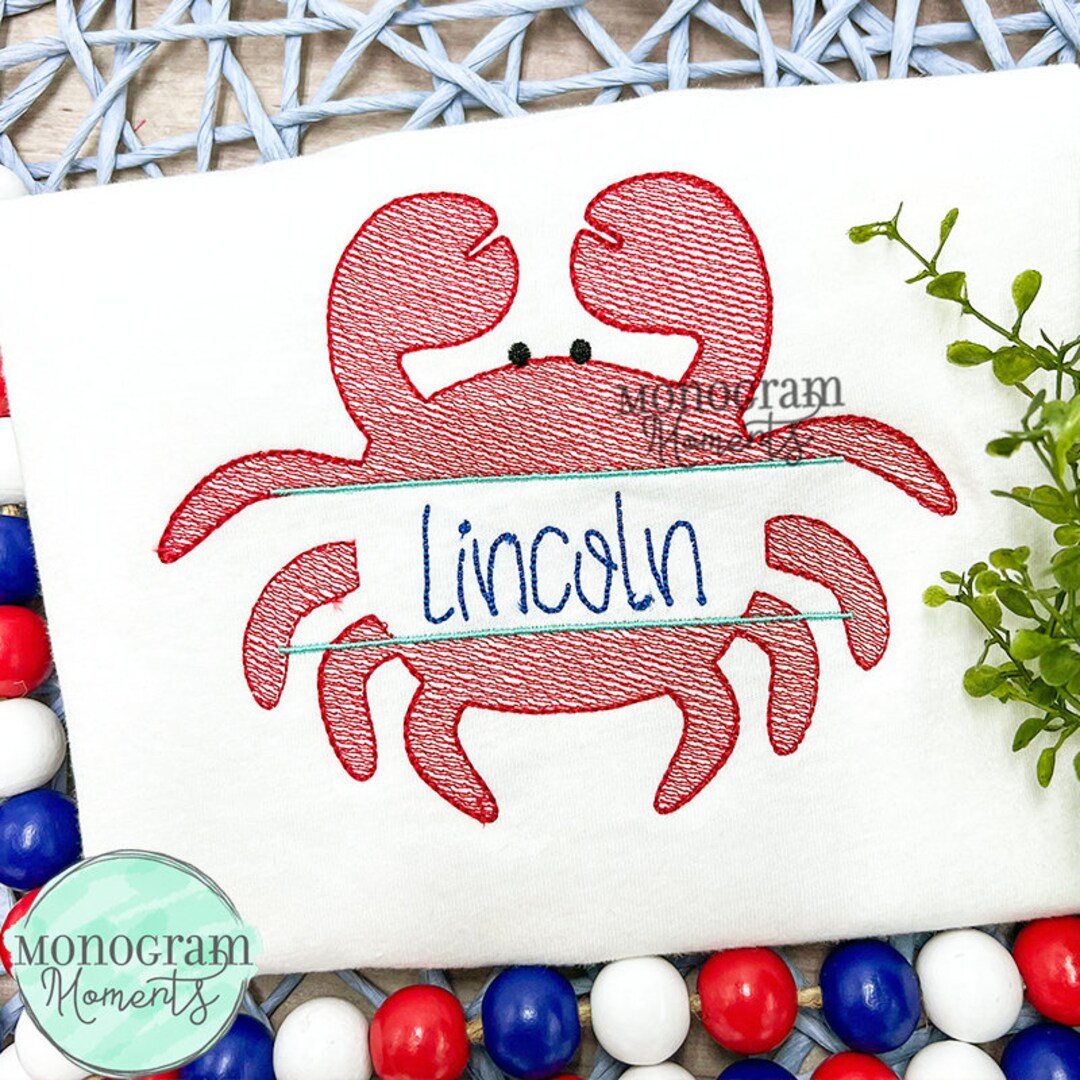 Crab Machine Embroidery Design File, Summer Bean Stitch Sketch ...
