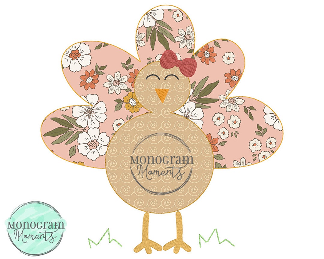 Girls Thanksgiving Turkey Embroidery Design, Trendy Embroidery Design ...
