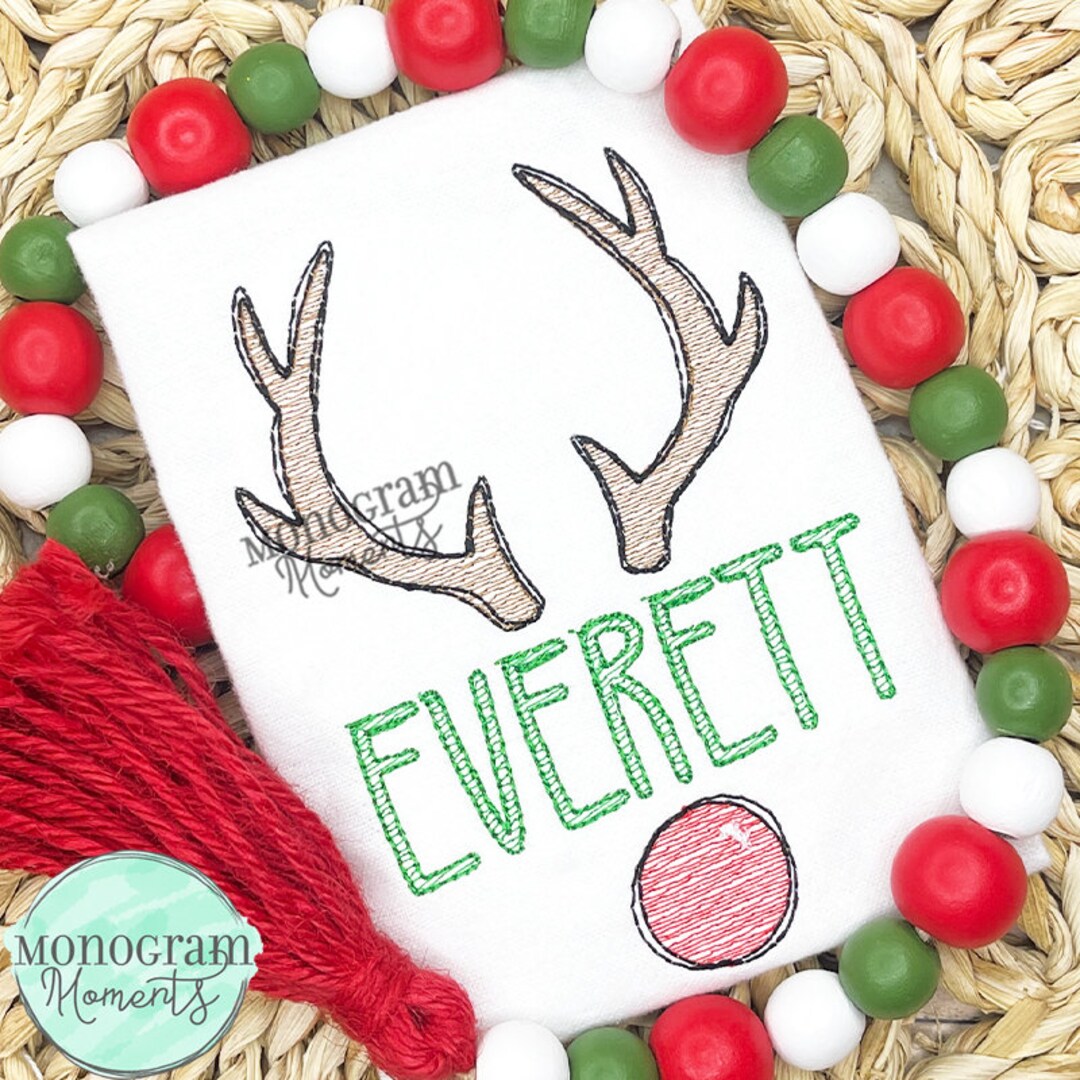 Reindeer Nameplate Machine Embroidery Design, Christmas Bean Stitch ...