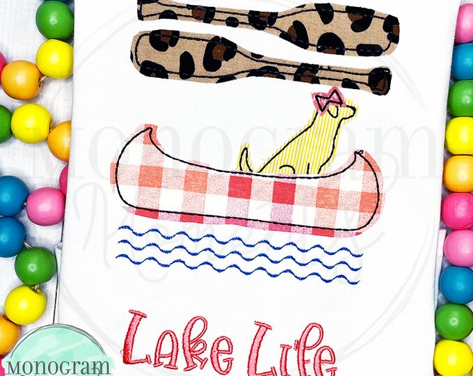 Dog in Lake Canoe With Fishing Pole Blanket Stitch Applique Machine ...