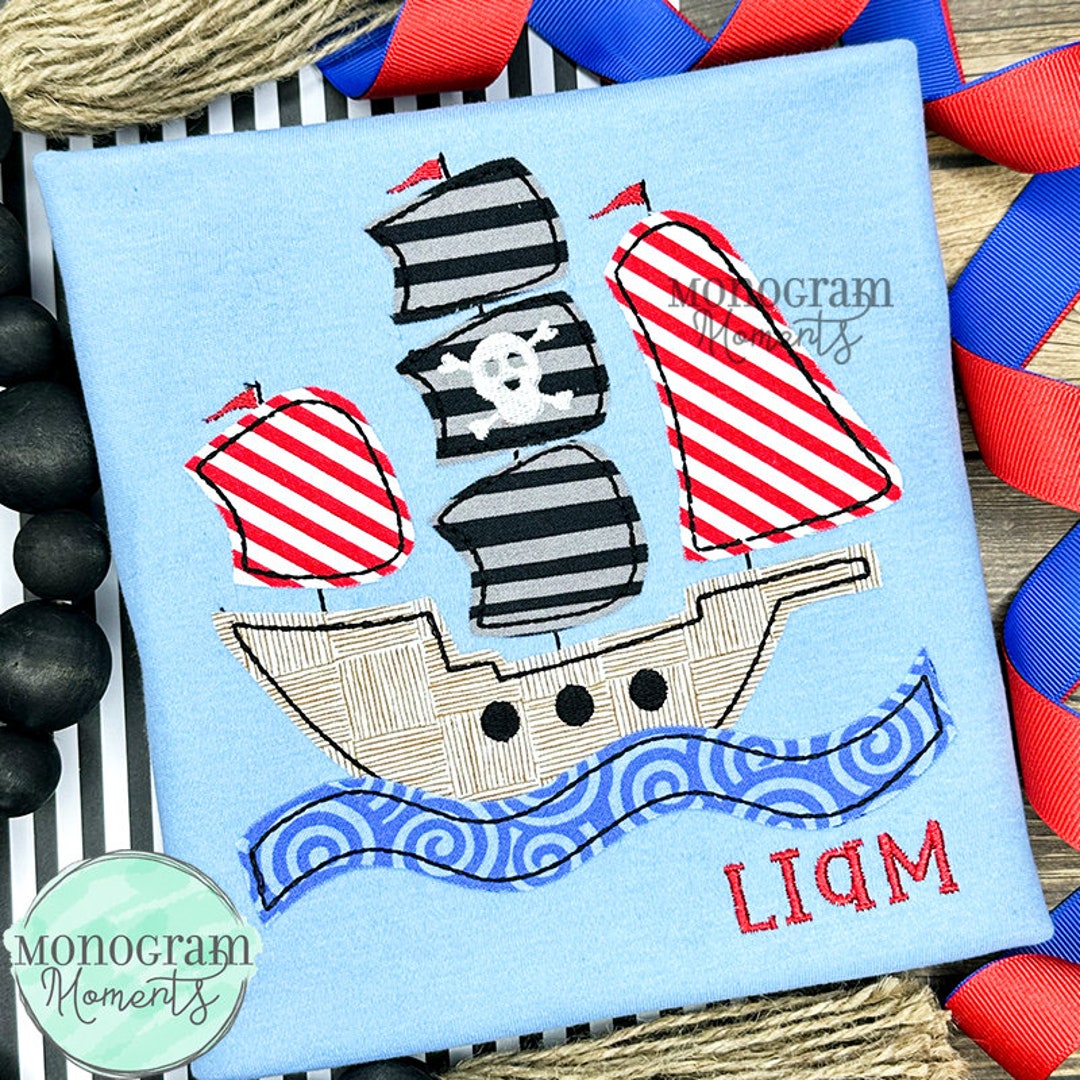 Pirate Ship Machine Embroidery Design, Summer Bean Stitch Applique ...