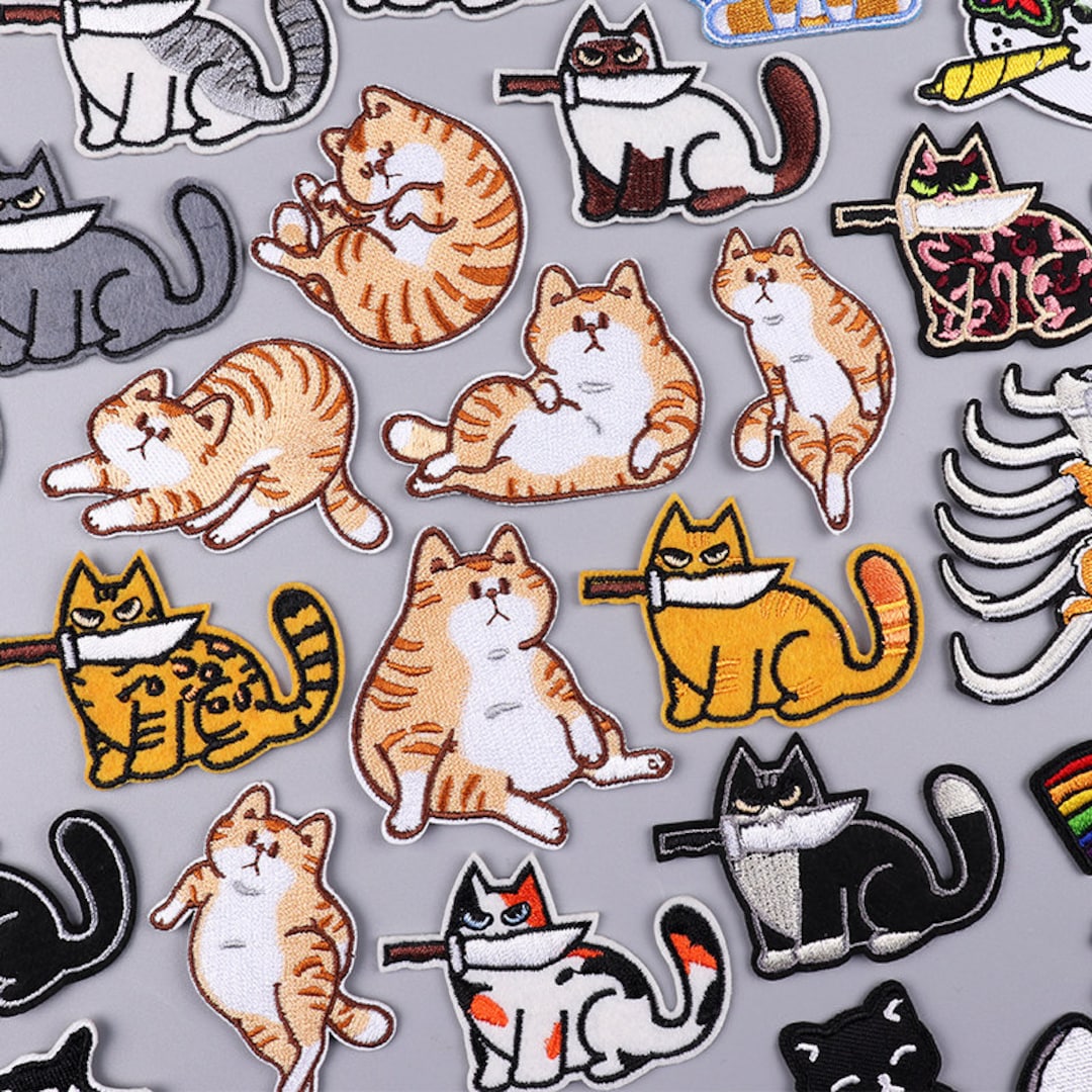 Funny Cat Patch Animal Embroidery Patch Iron on Patches DIY Cartoon Cat ...