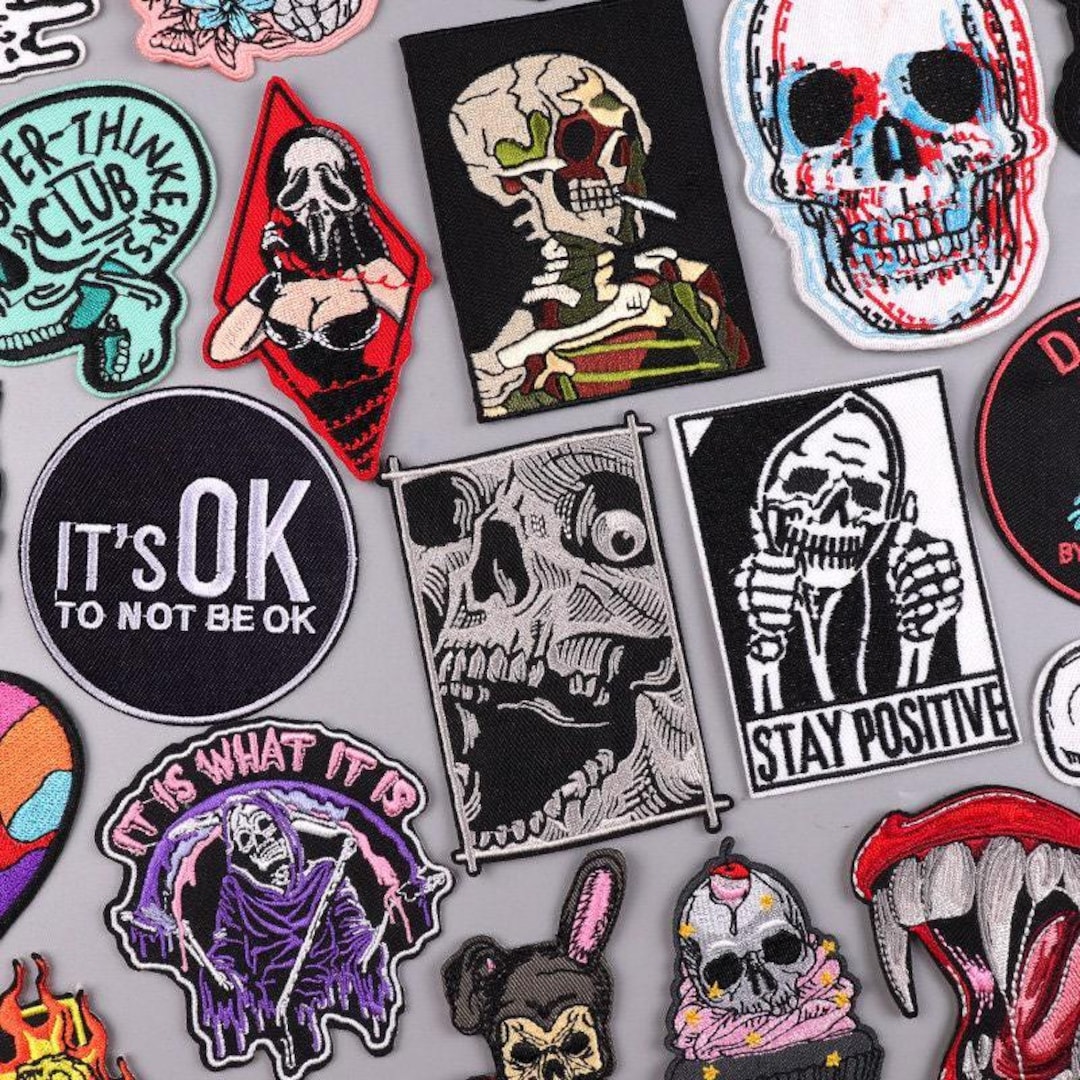 EMO Style Horror Skull Embroidery Patch, Iron on Patches for Clothing ...