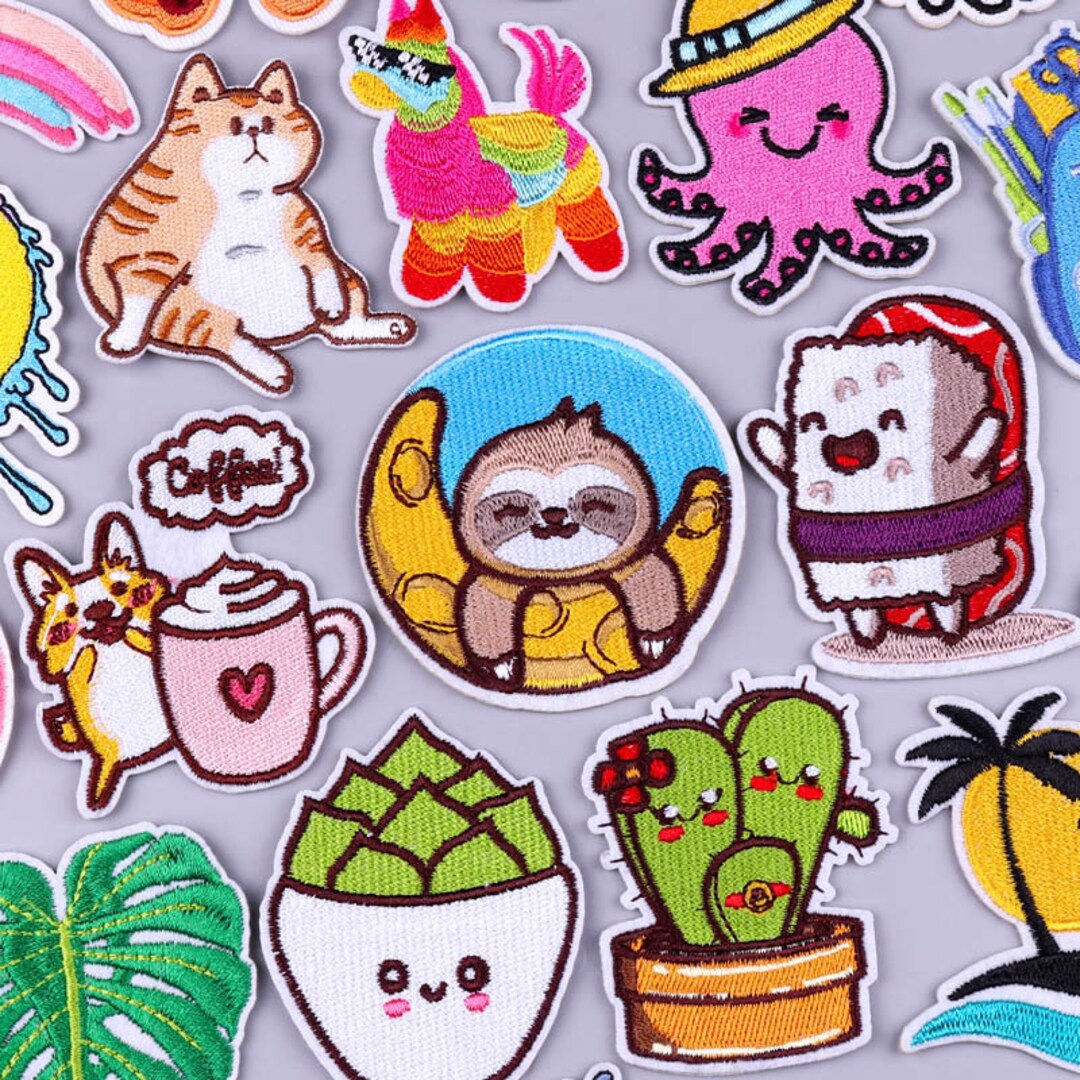 Cartoon Animals Embroidery Patch, Sloth Dog Octopus, Embroidered ...