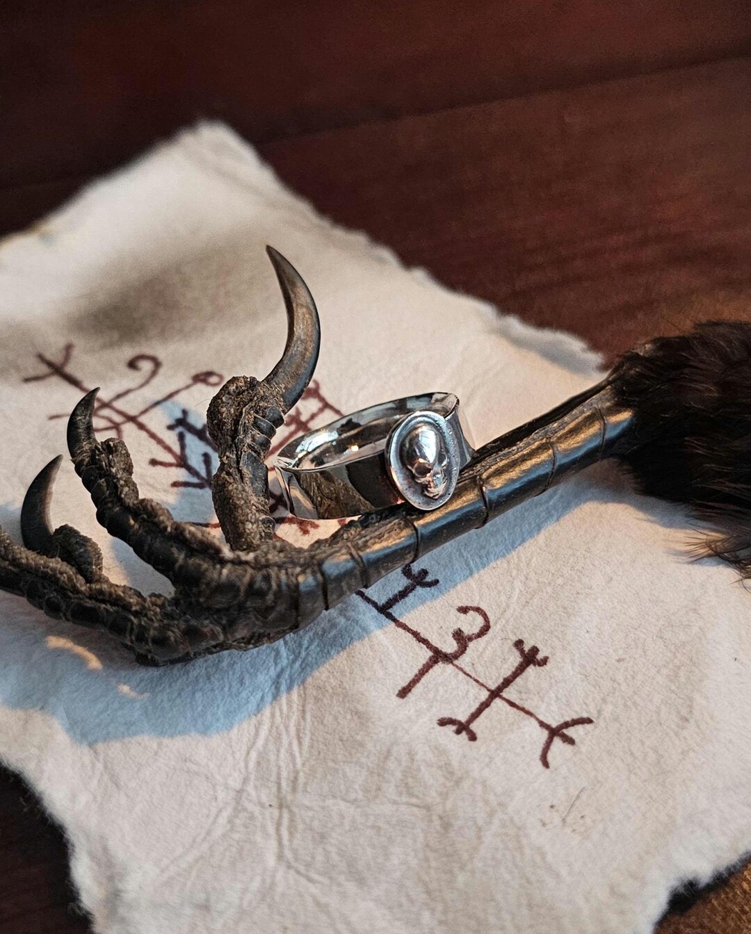 Sterling Silver Skull Ring: Hammered Texture Necromancer Band - Etsy