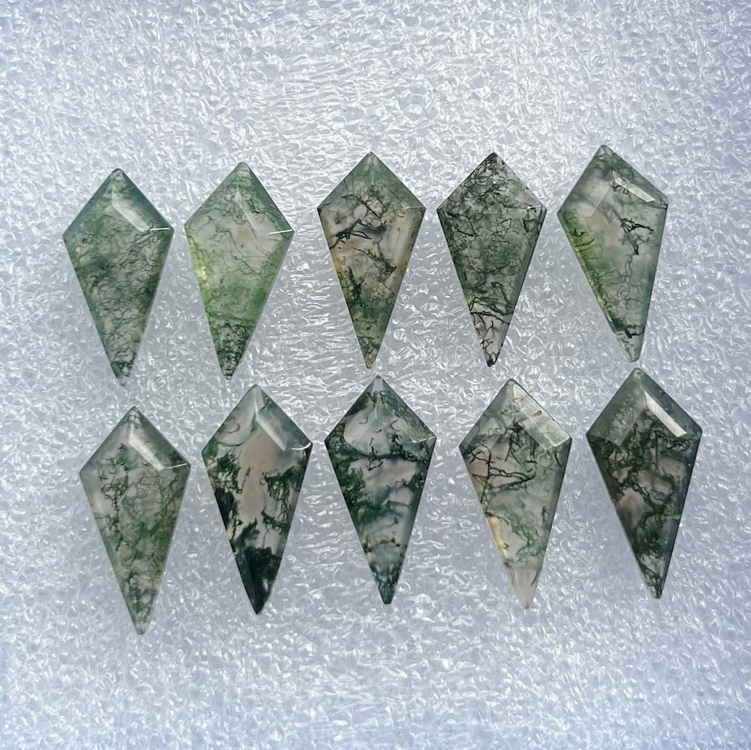 Step Cut Kite Shape Moss Agate Step Cut Gemstone, 10x20mm , Gemstones ...
