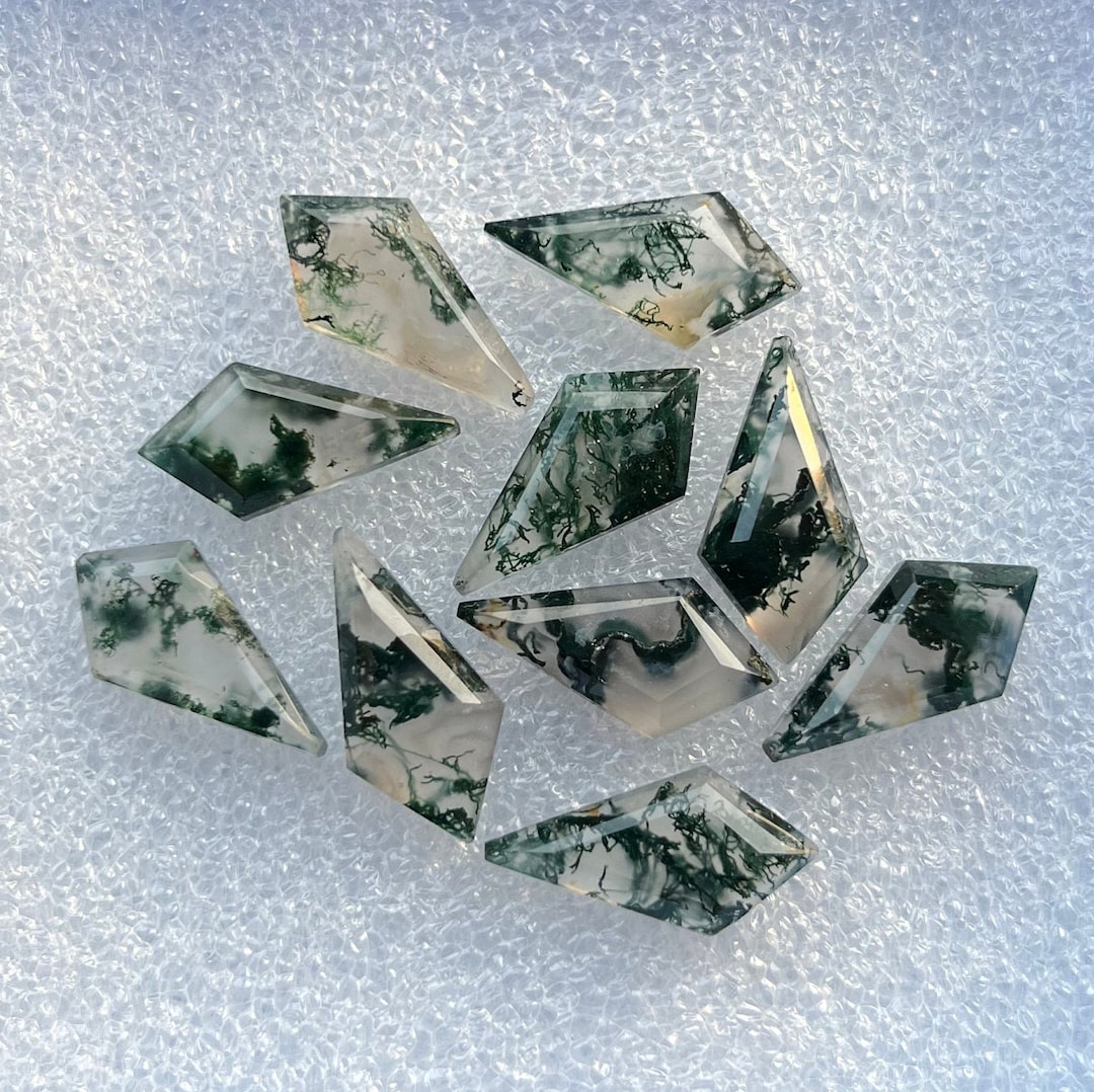 New Flatback Kite Shape Moss Agate Step Cut Gemstone, 10x20mm ...