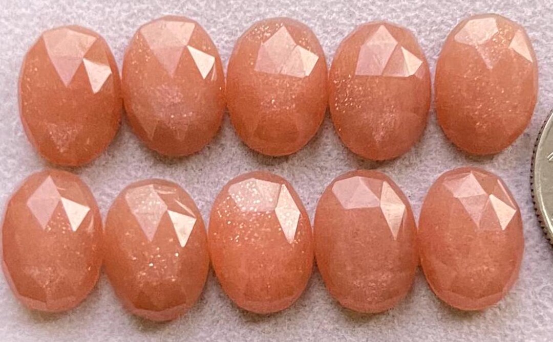 New Flatback Oval Shape Peach Moonstone Step Cut Gemstone, 10x14mm ...