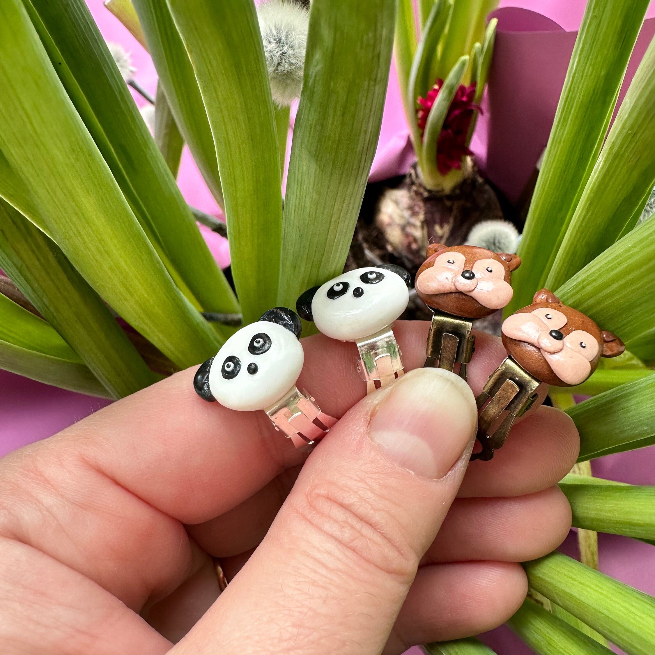 Panda and Squirrel 2 Pair Clip on Earring Set Animal Ear Clips for Kid ...