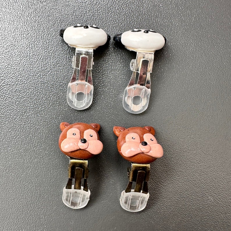 Panda and Squirrel 2 Pair Clip on Earring Set Animal Ear Clips for Kid ...