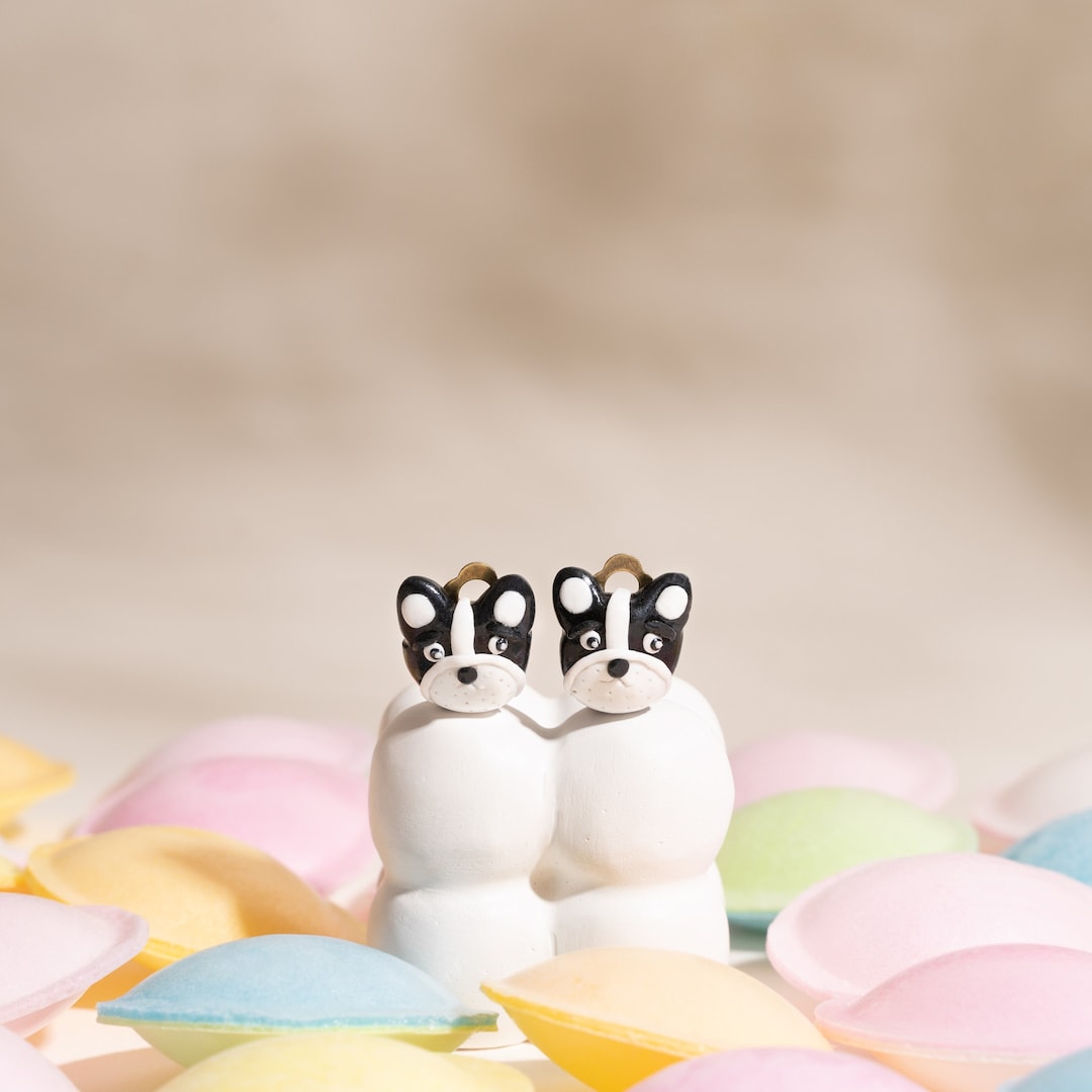 French Bulldog Clip-on, Stud Earrings | Frenchie Flat Back Earrings for ...