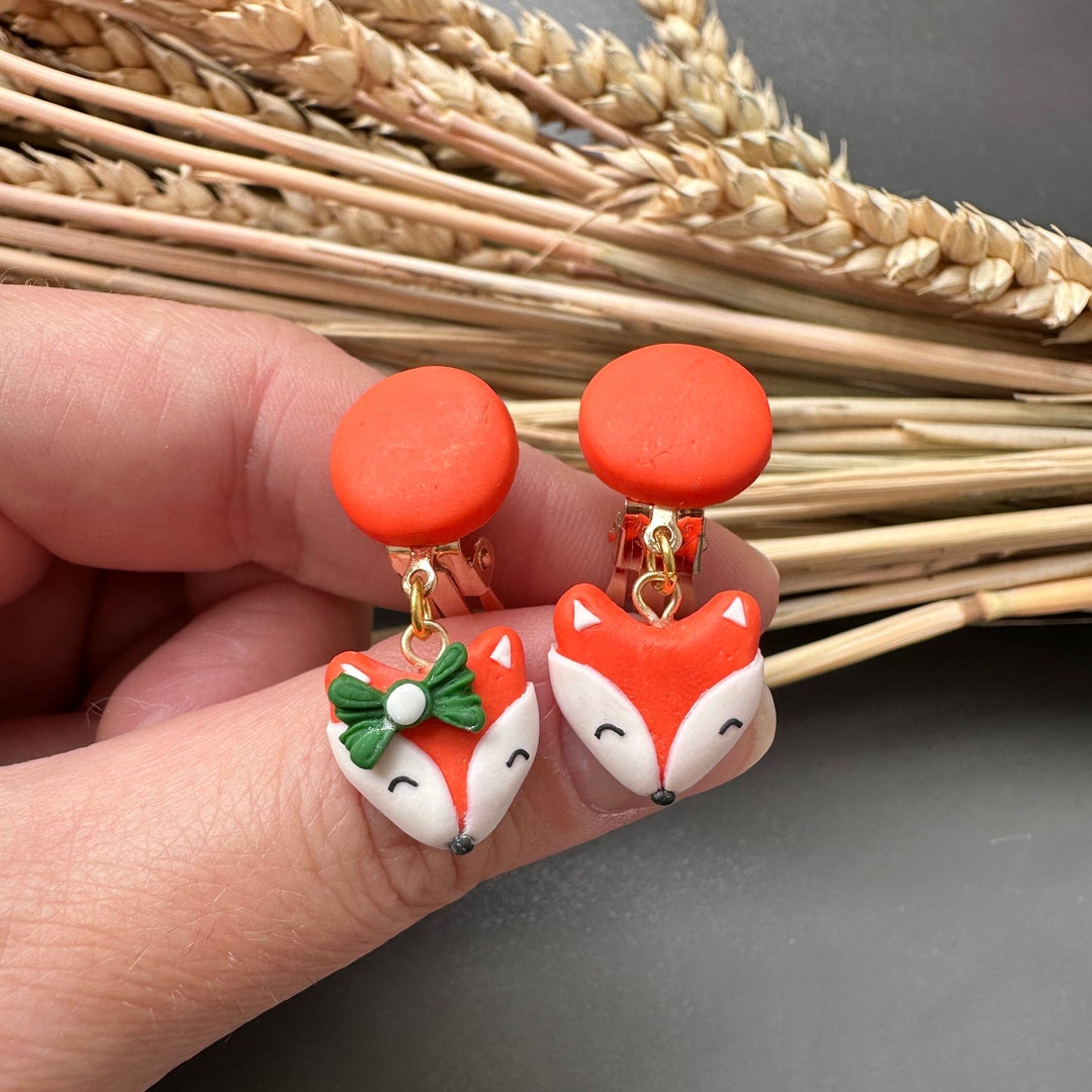 Dangling Fox Earrings | Animal Clip on Earrings | Non Pierced Earrings ...