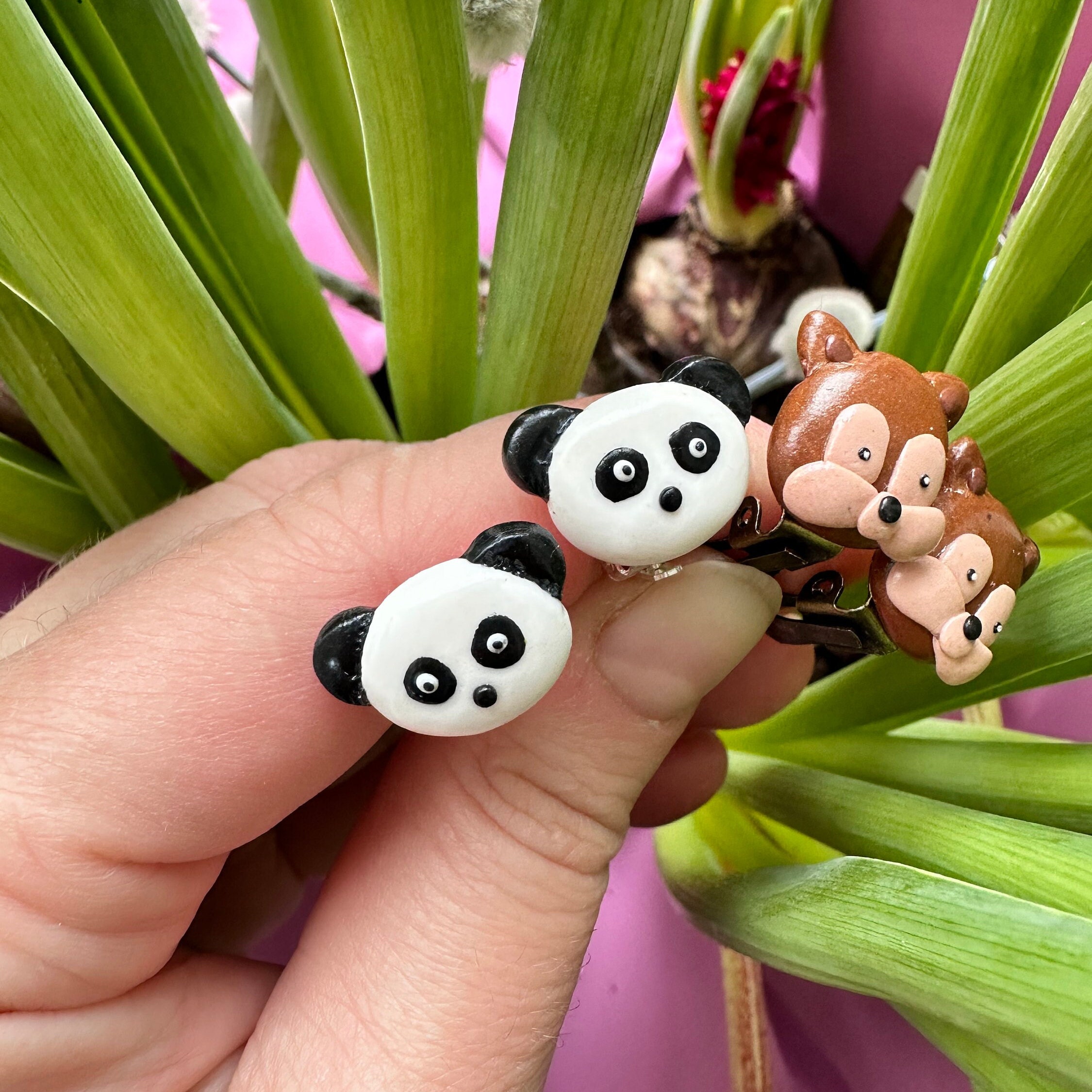 Panda and Squirrel 2 Pair Clip on Earring Set Animal Ear Clips for Kid ...