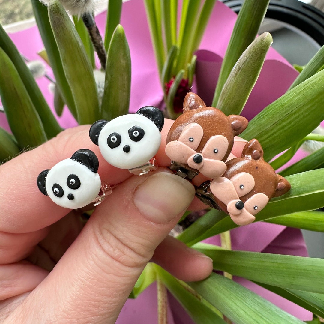 Panda and Squirrel 2 Pair Clip on Earring Set | Animal Ear Clips for ...