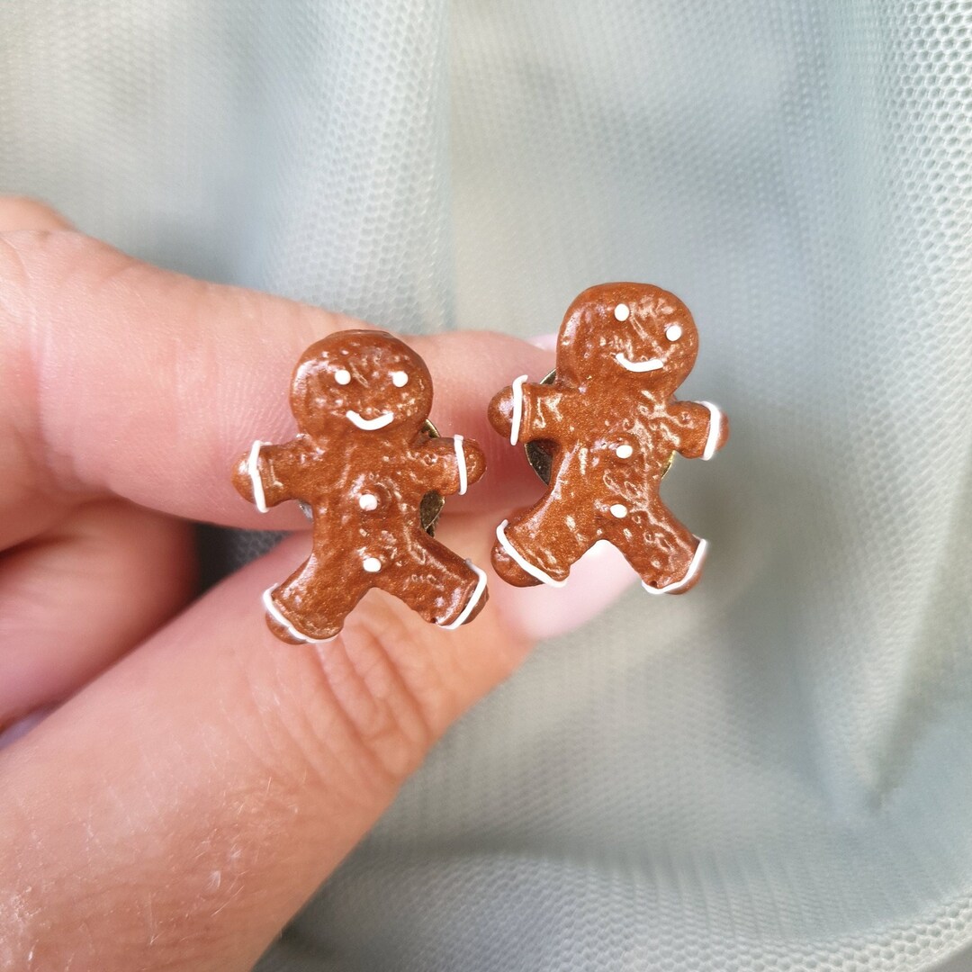 Gingerbread Man Earrings for Christmas | Studs, Clip On's for Non ...
