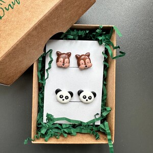 Panda and Squirrel 2 Pair Clip on Earring Set | Animal Ear Clips for ...