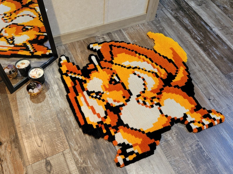 Charizard Sprite Red & Blue Version Art Tufted Rug Wall Decor Fluffy ...