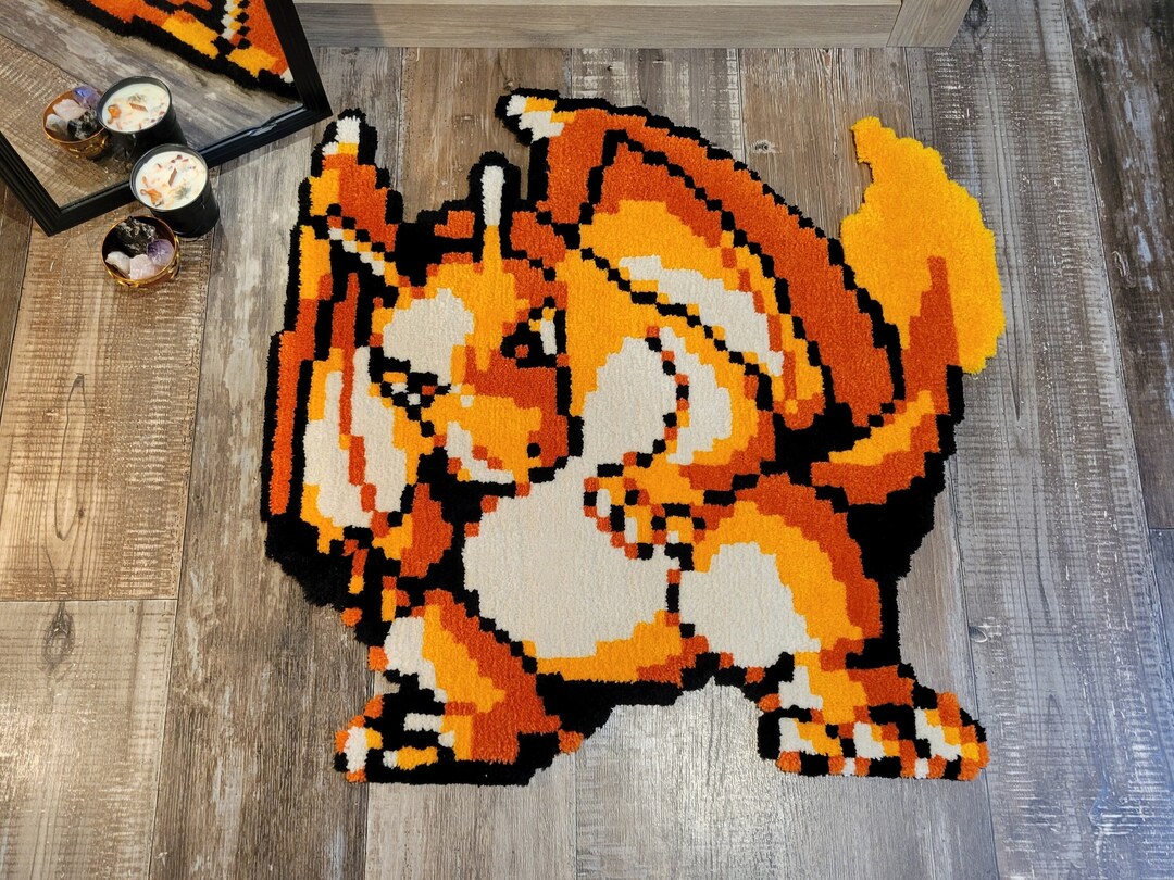 Charizard Sprite Red & Blue Version Art Tufted Rug Wall Decor Fluffy ...