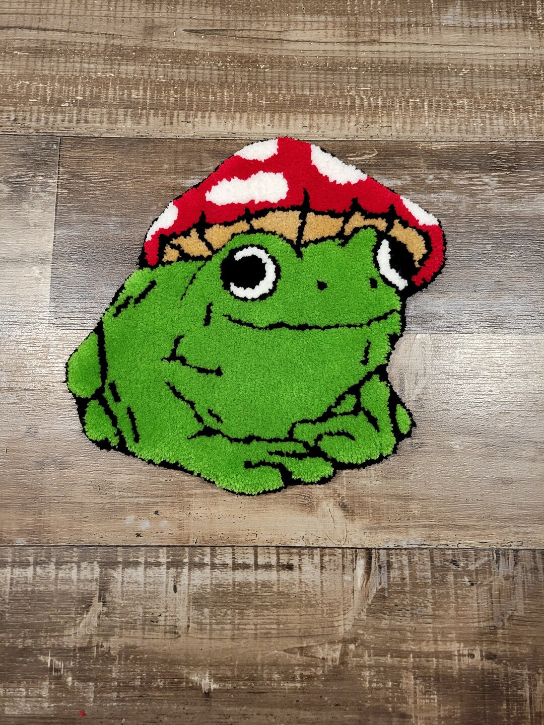Cute Frog With Mushroom Cap Tufted Rug Yarn Art Soft & - Etsy