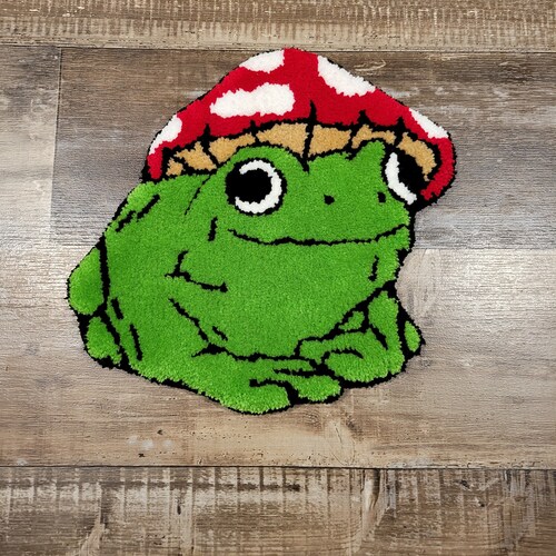 Cute Frog With Mushroom Cap Tufted Rug Yarn Art Soft & - Etsy