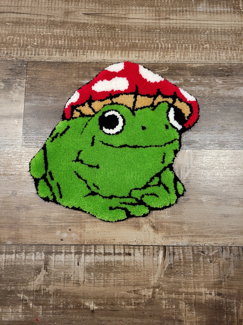 Cute Frog With Mushroom Cap Tufted Rug Yarn Art Soft & - Etsy
