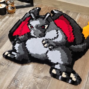 Shiny Charizard Sprite Red & Blue Version Art Tufted Rug Wall Decor ...
