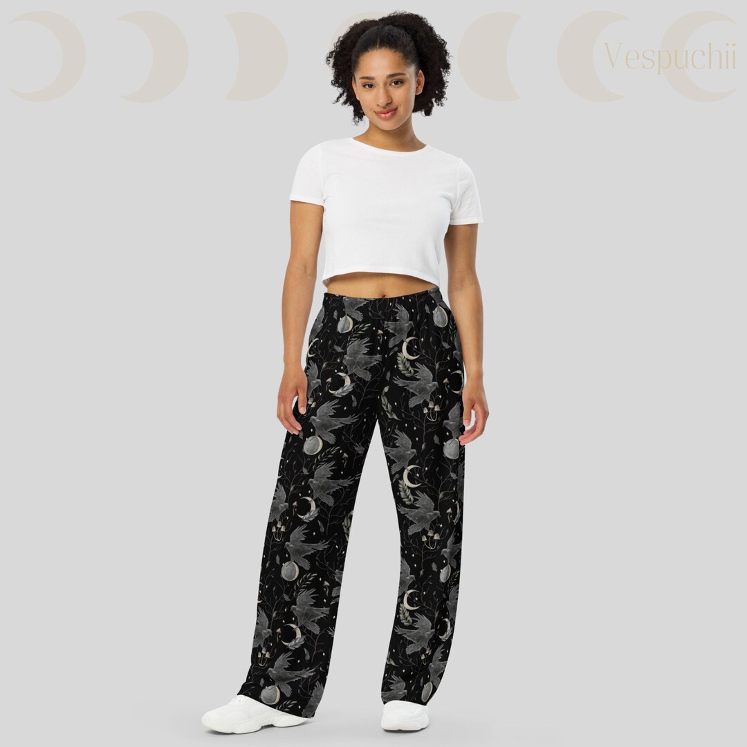 Raven and Moon Print Trousers Magical Halloween Clothing All-over Print ...