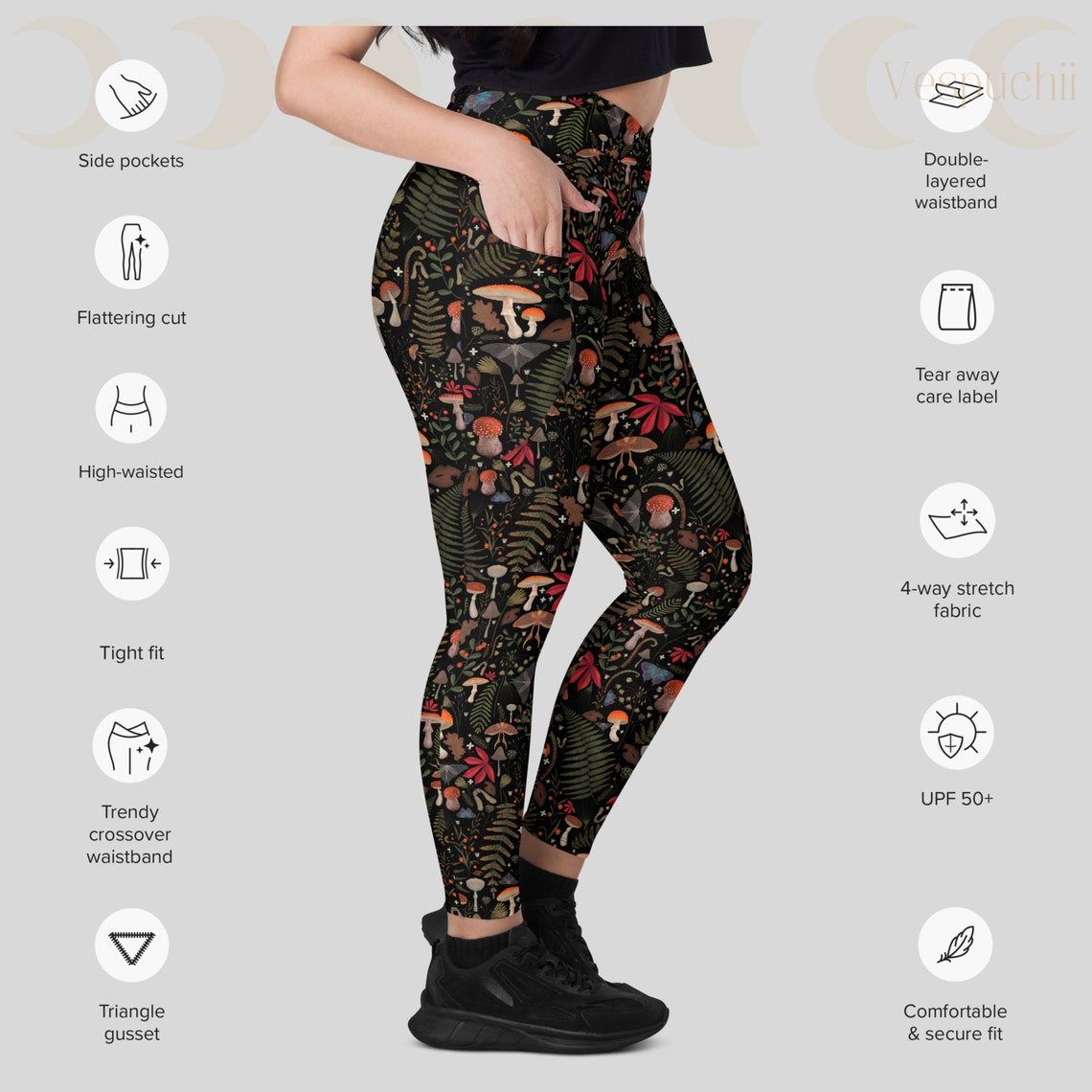 All-over Magical Things Print Crossover Leggings With Pockets Size ...