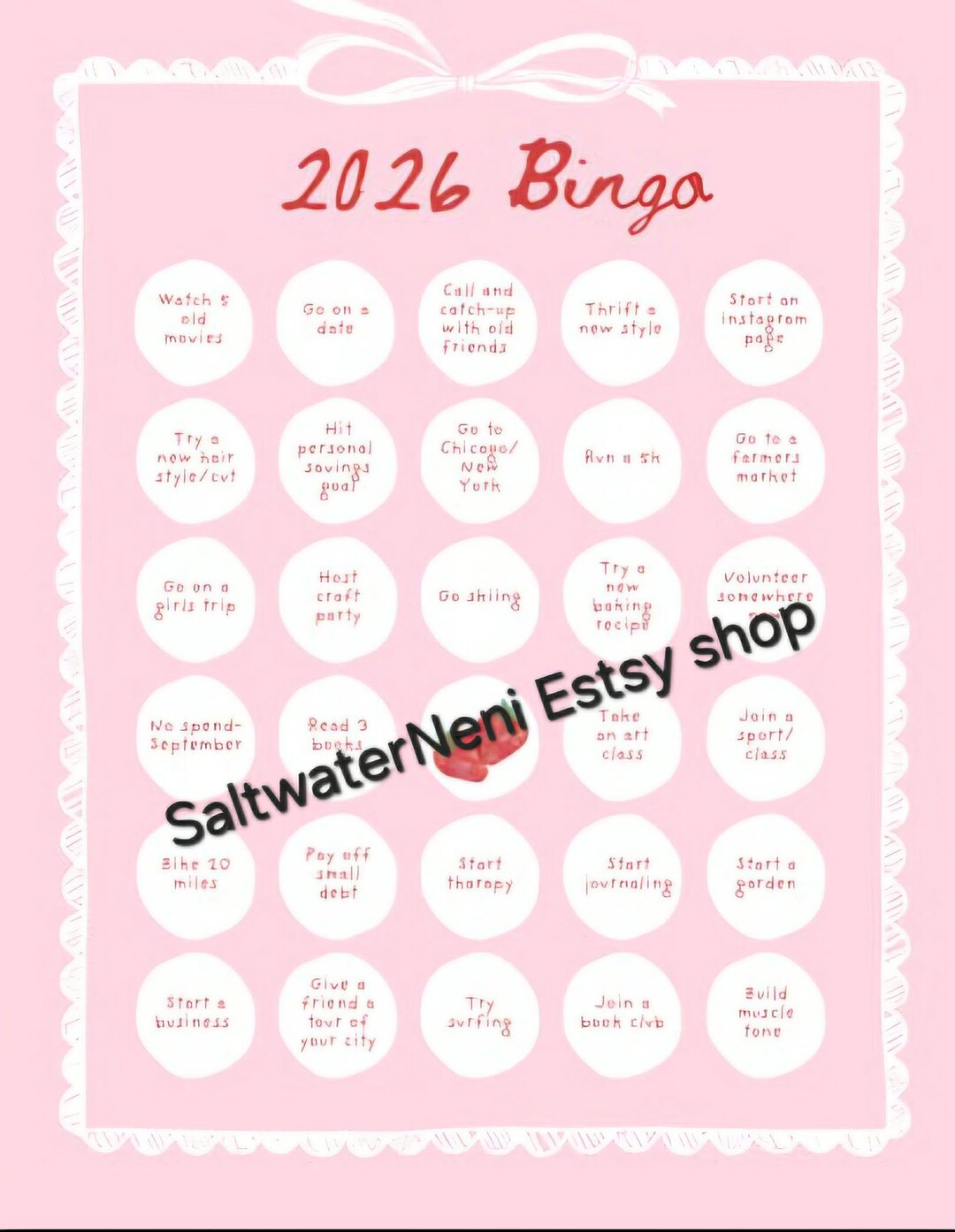 Customizable 2026 Bingo Bucket List, Goals, Coquette Girl Style - Etsy