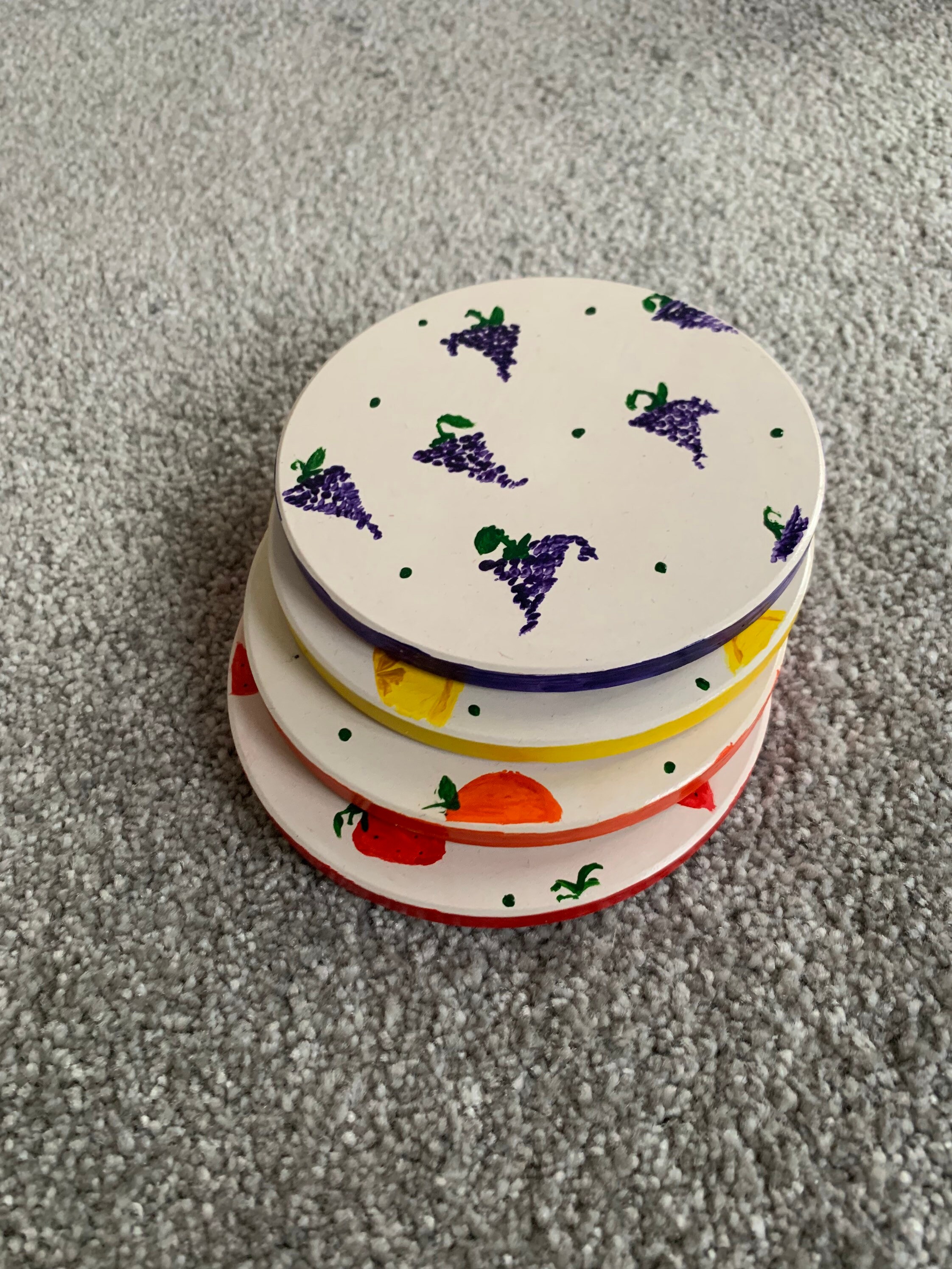 Coaster Hand Painted Fruit Round Set of 4 - Etsy