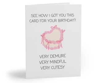 Demure Birthday Card, Cutesy, Mindful, Pink, Cake single - Etsy