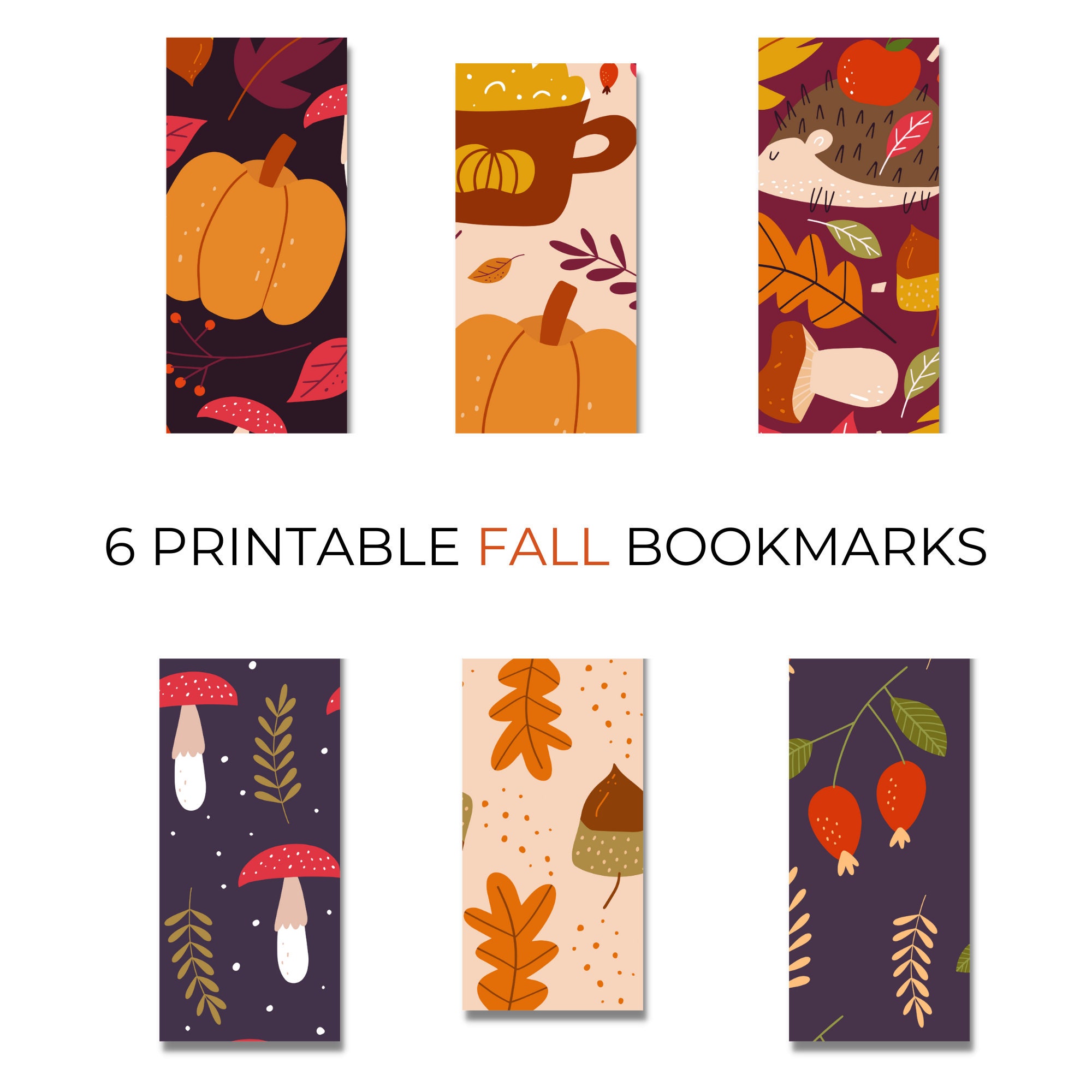 Printable Bookmarks Fall, Pumpkin Bookmarks, Mushroom Bookmark, Leaves ...