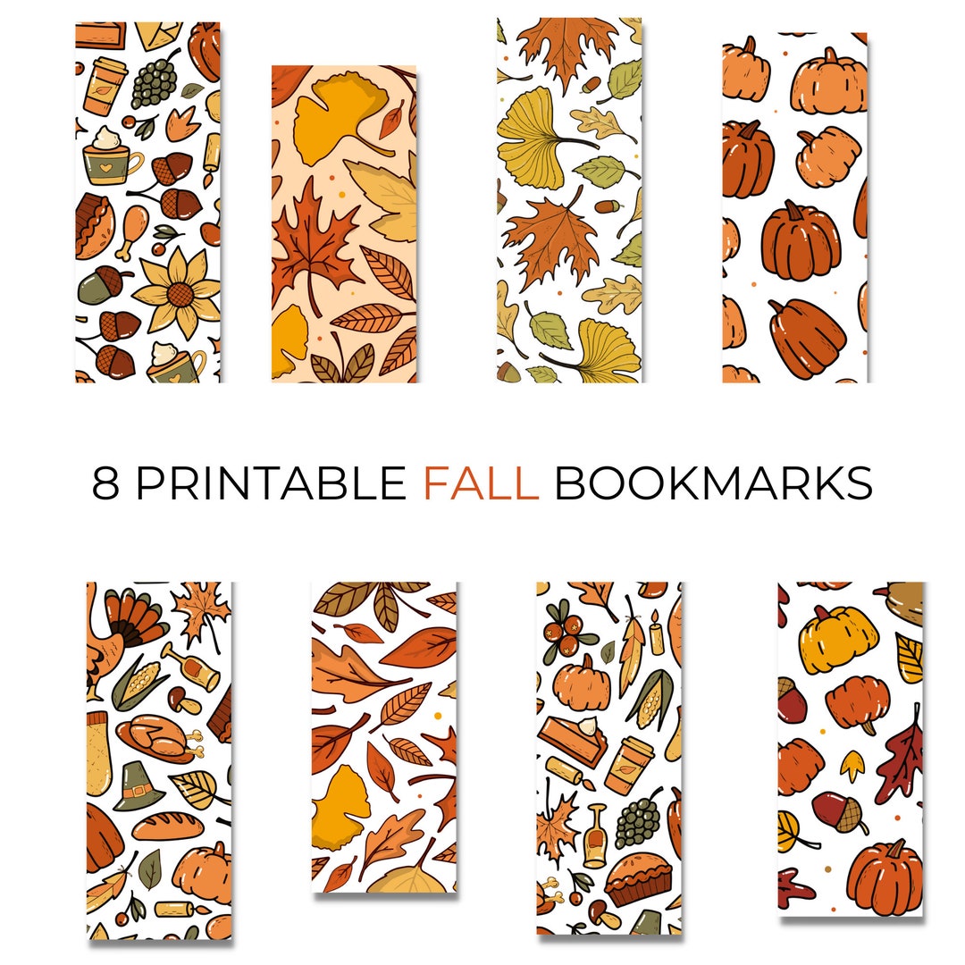 Fall Printable Bookmarks, Pumpkin Bookmark, Autumn Leaves Bookmarks ...