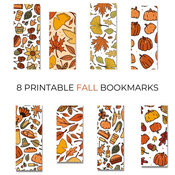 Fall Printable Bookmarks Pumpkin Bookmark Autumn Leaves - Etsy