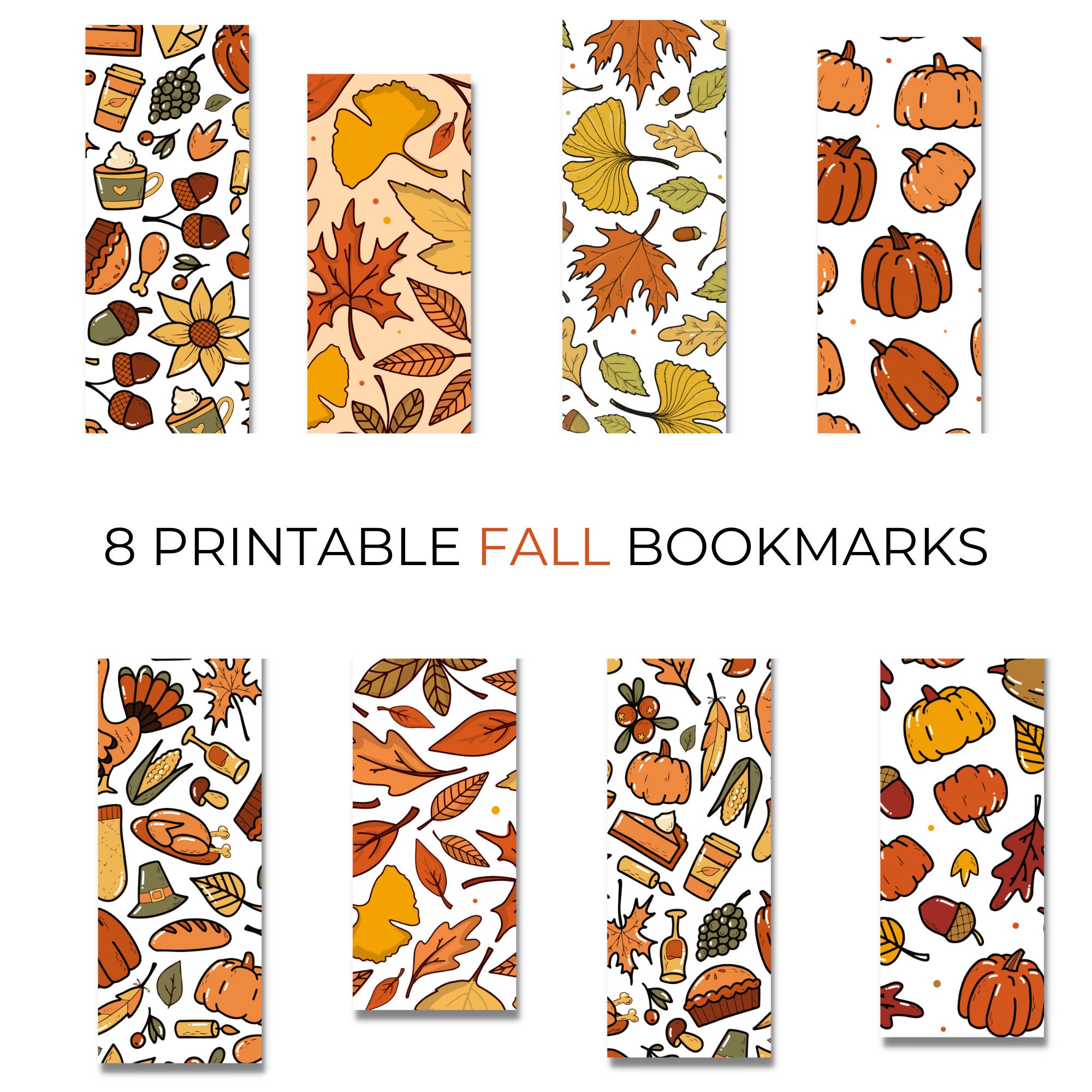 Fall Printable Bookmarks, Pumpkin Bookmark, Autumn Leaves Bookmarks ...