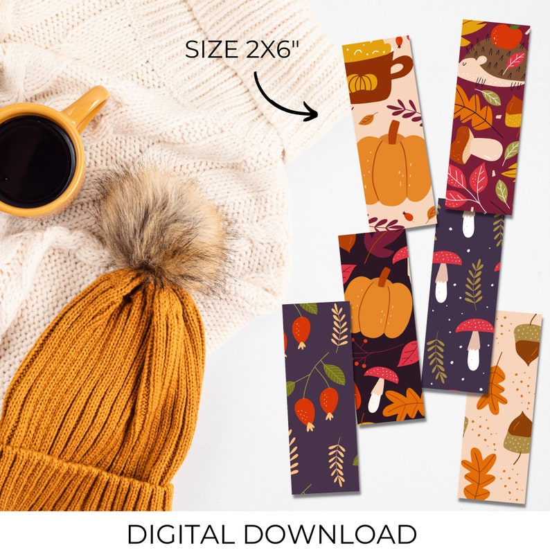 Printable Bookmarks Fall, Pumpkin Bookmarks, Mushroom Bookmark, Leaves ...
