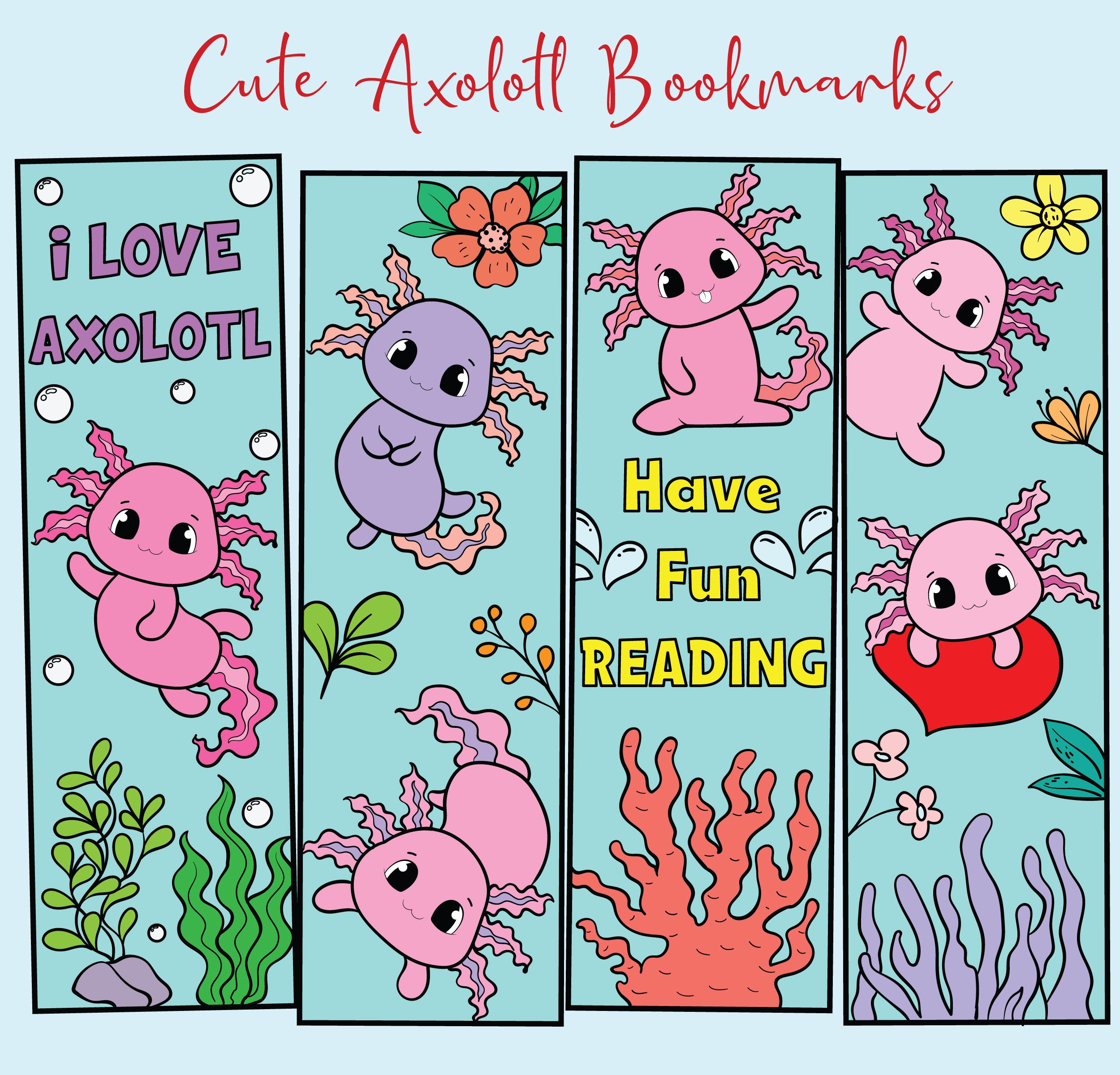 Printable Cute Axolotl Bookmarks for Kids Baby Axolotl - Etsy