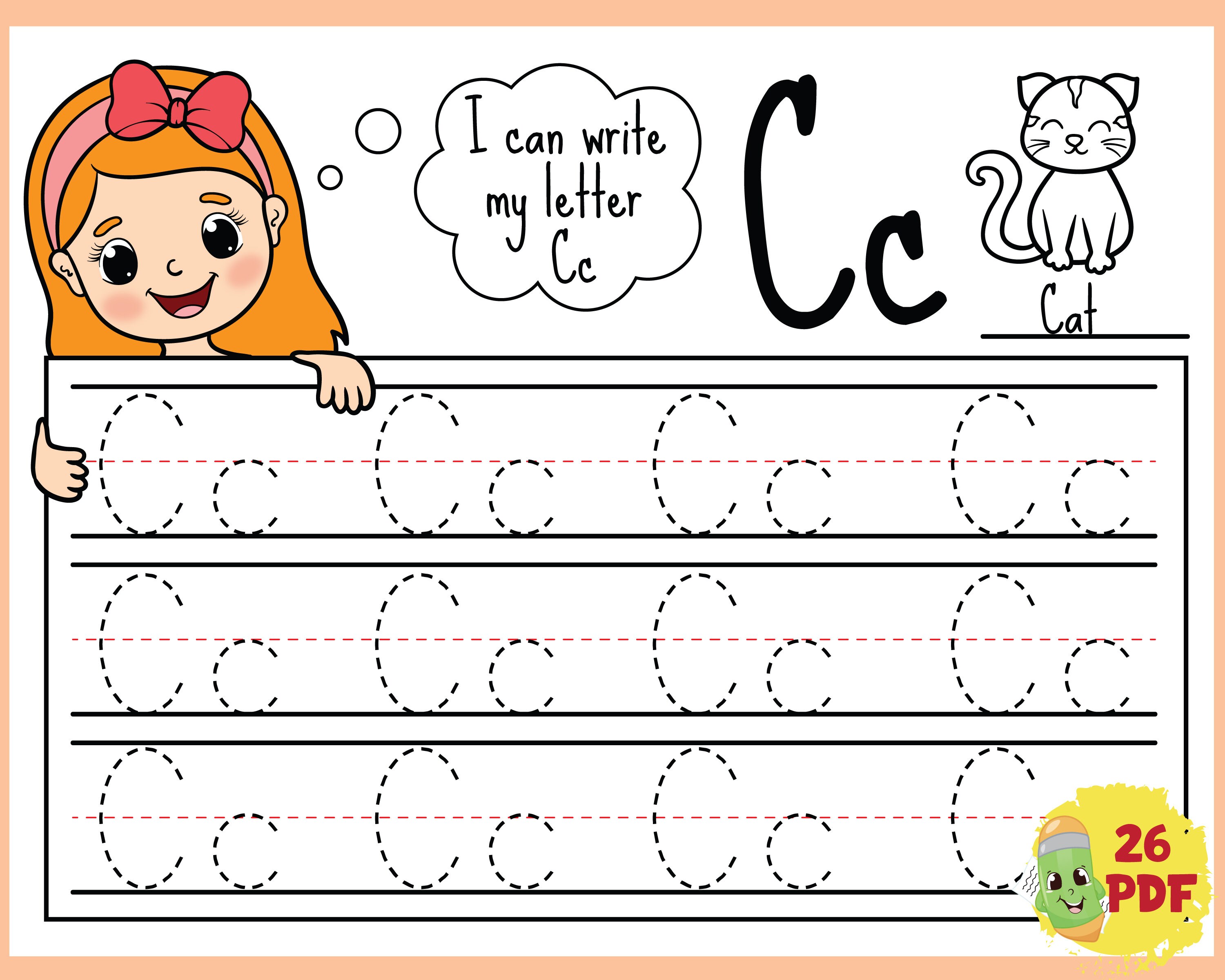 Alphabet Letter Tracing Worksheets, 26 Printable Alphabets, ABC Letters ...