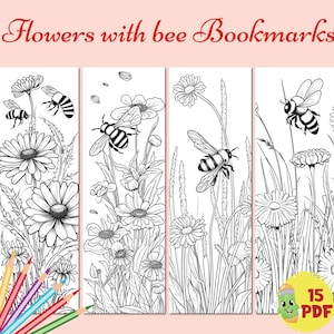 Printable Flowers With Bee Bookmarks for Kids and Adults, Digital ...
