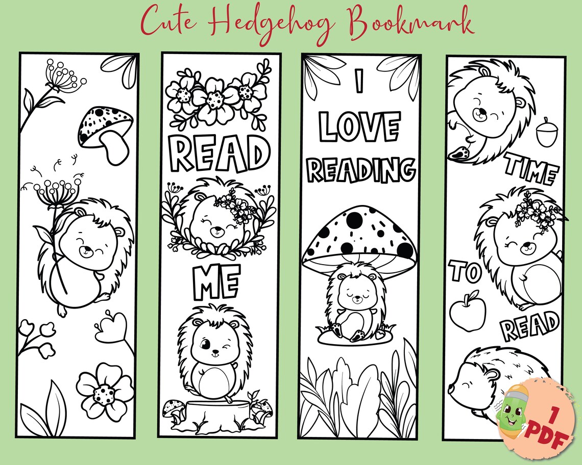 Printable Cute Hedgehog Coloring Bookmarks for Kids, Baby Ducky, Autumn ...