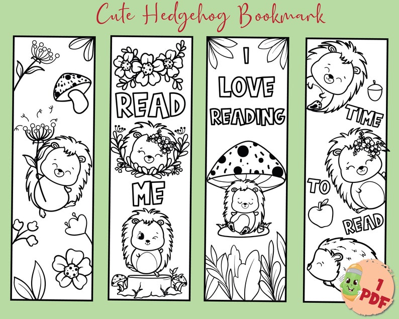 Printable Cute Hedgehog Coloring Bookmarks for Kids, Baby Ducky, Autumn ...