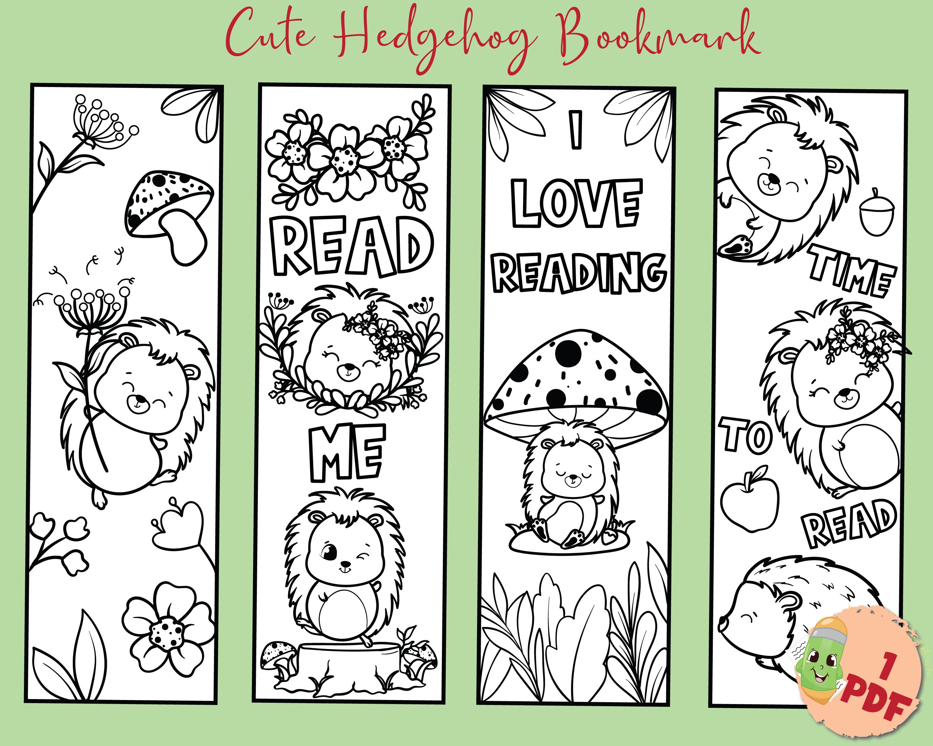 Printable Cute Hedgehog Coloring Bookmarks for Kids, Baby Ducky, Autumn ...