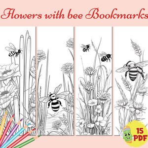 Printable Flowers With Bee Bookmarks for Kids and Adults, Digital ...