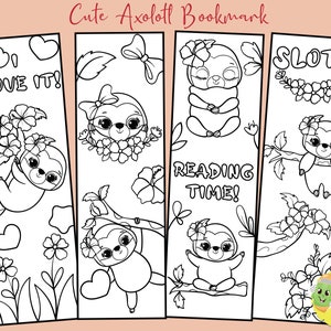 Printable Cute Sloth Coloring Bookmarks for Kids, Baby Sloths, Summer ...